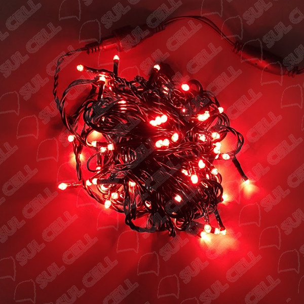 Pisca Led 5w c/ 100 Leds Vermelho Fio Verde 10m Uso Externo IP44 - 220V ...