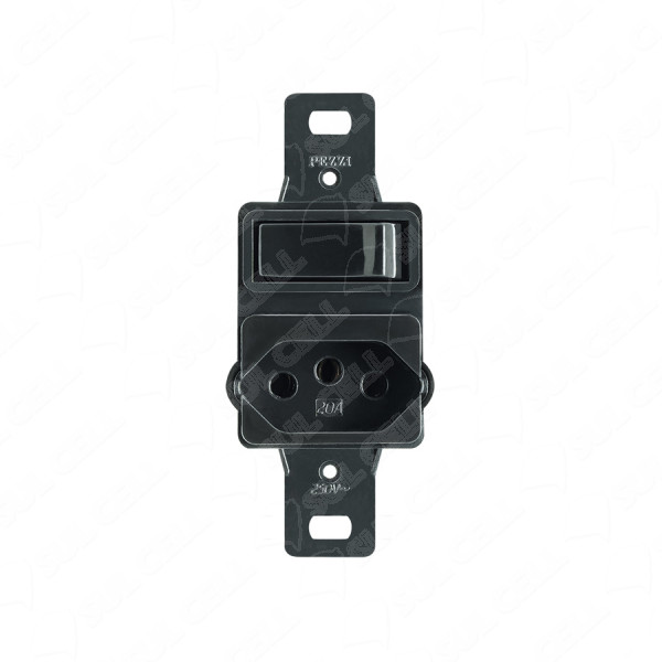 Interruptor Simples+Tomada (2P+T) 20A/250V Cond s/ Placa Preta - Pezzi (14009-2) - Interruptor ...